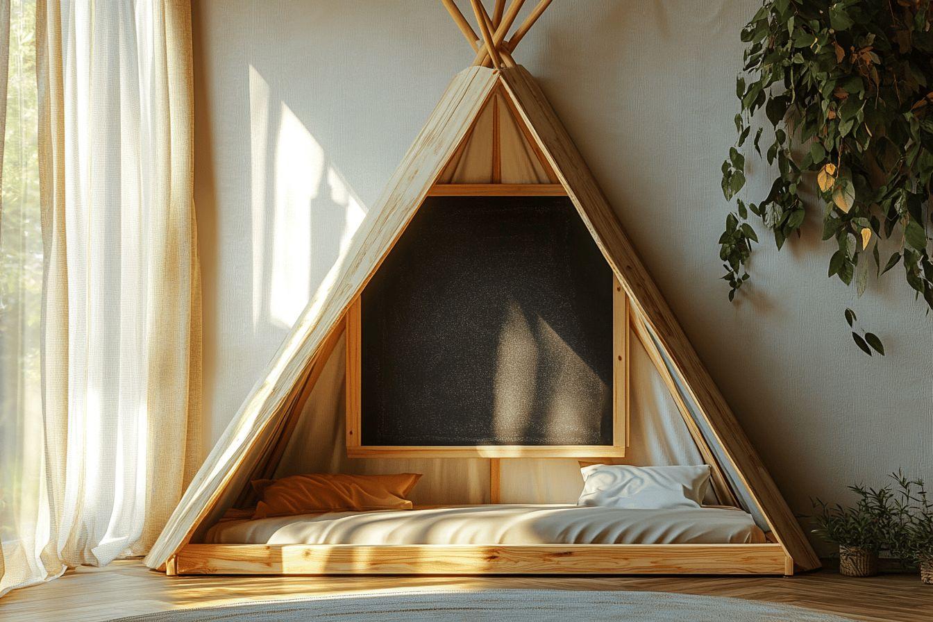 Lit tipi avec tableau ardoise : un espace créatif pour les enfants